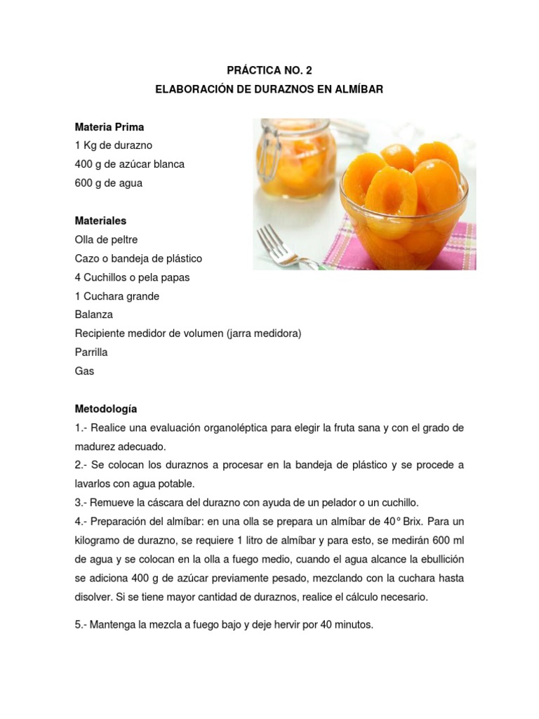 Practica de Duraznos en Almibar | PDF