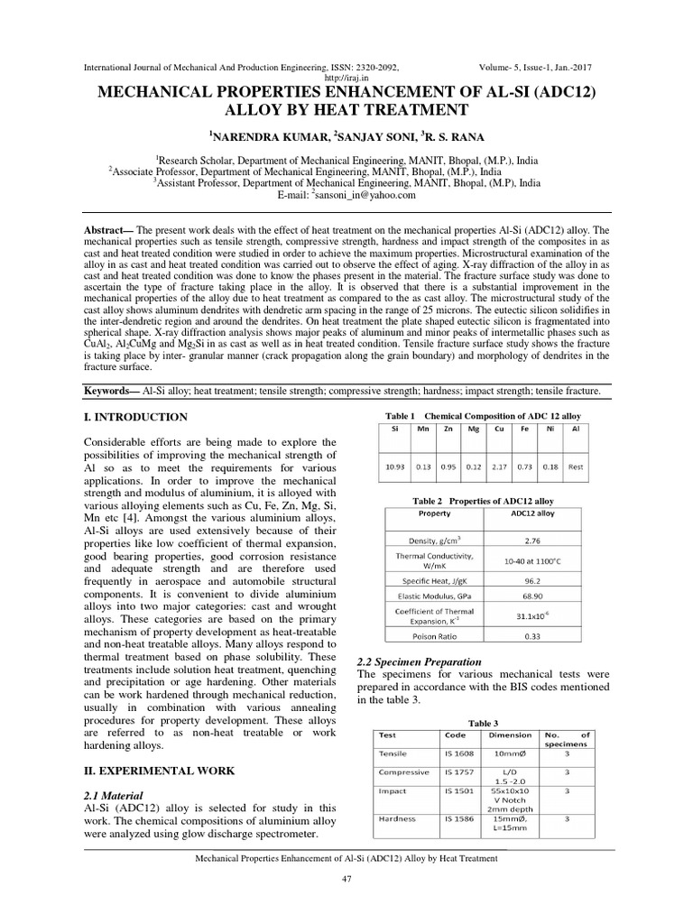 Mechanical Properties Enhancement of Al-si (Adc12) Alloy by Heat ...