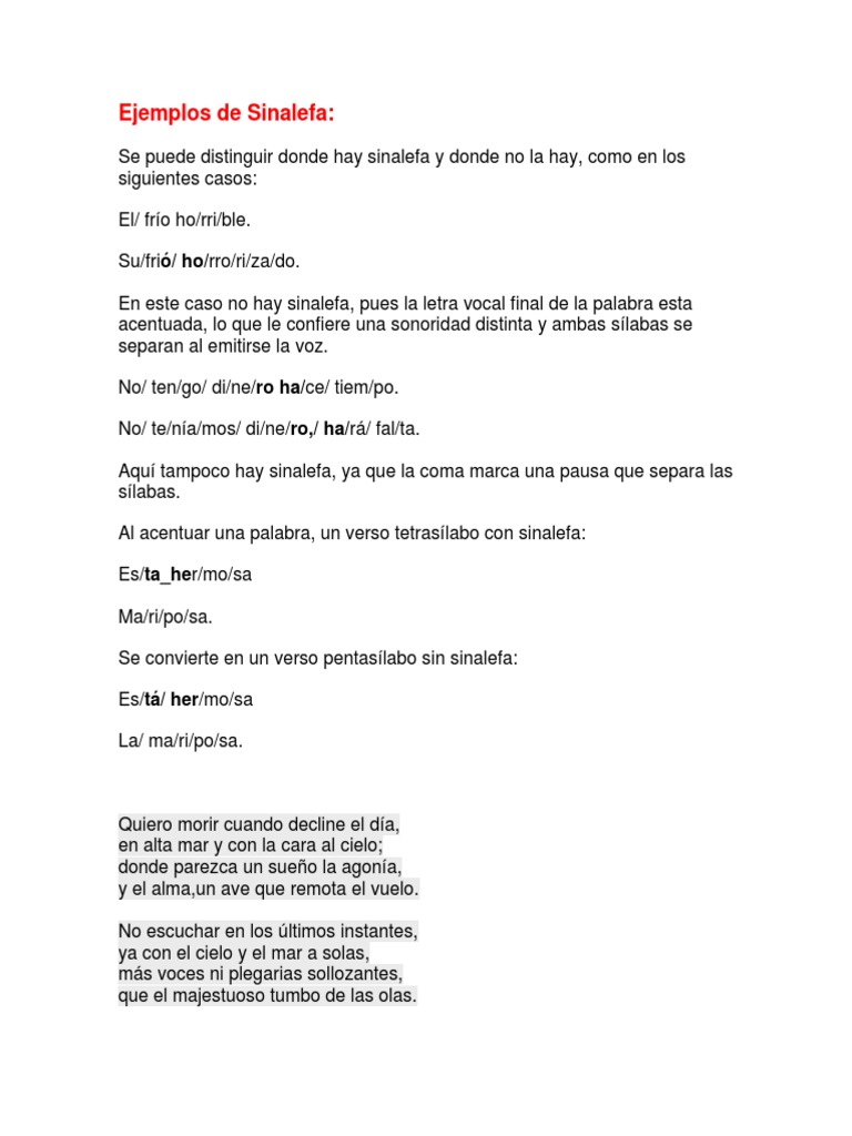 Ejemplos de Sinalefa | PDF | Artes del Lenguaje y Comunicación