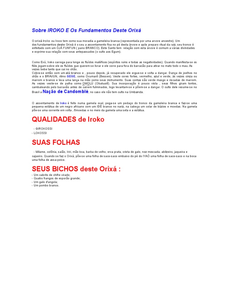Sobre IROKO E Os Fundamentos Deste Orixá | PDF