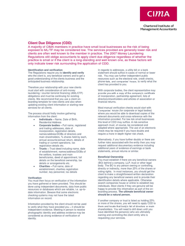 Client Due Diligence (CDD) : Identification and Verification | PDF ...