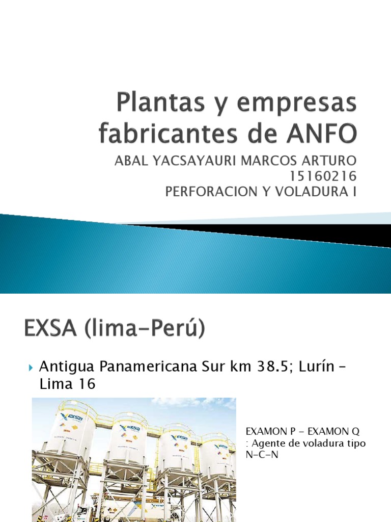 Plantas y Empresas Fabricantes de ANFO | Descargar gratis PDF | Química ...