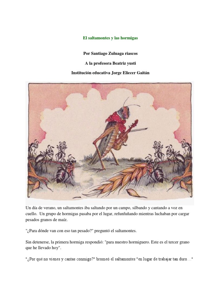El Cuento De La Hormiga Y El Saltamontes Con Imagenes