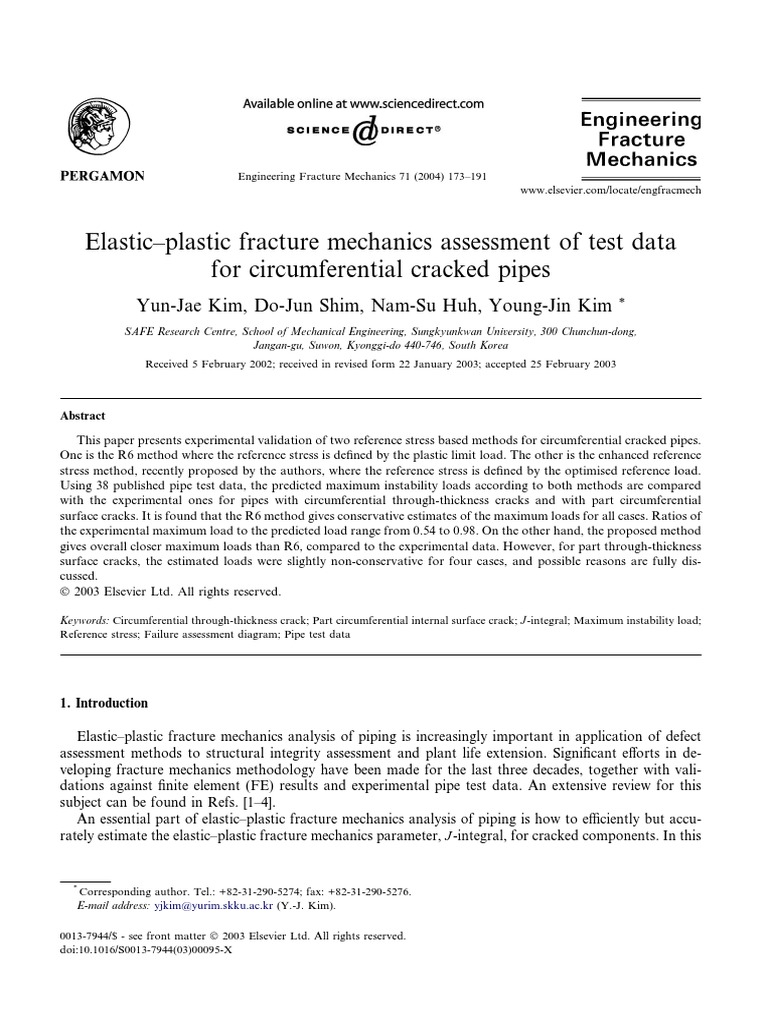 Elastic-Plastic Fracture Mechanics Assessment of Test Data For ...