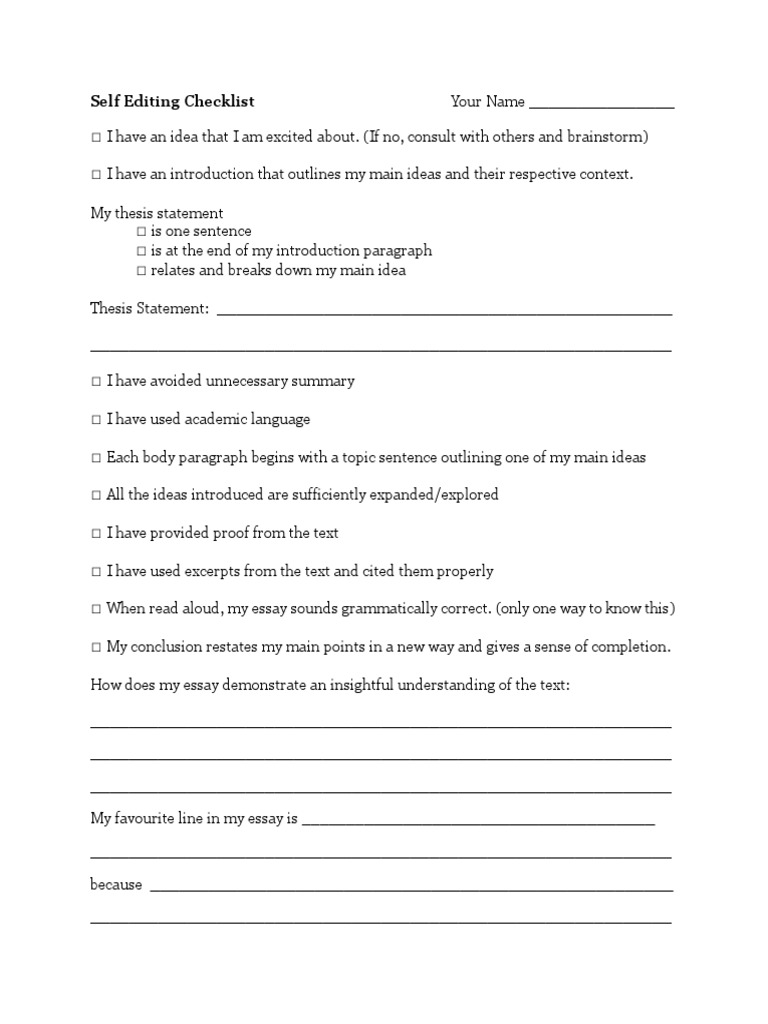 Essay Self and Peer Editing Checklist | PDF | Essays | Epistemology