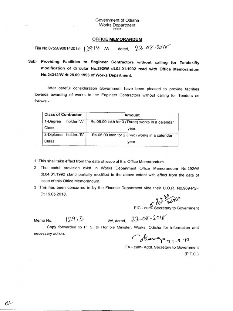 Odisha PWD Award of Engineer Contractor 2018 | PDF | Document | Government