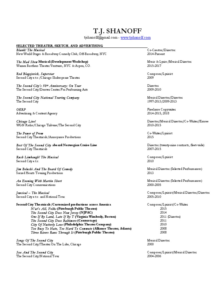Shanoff Resume 2018 | PDF | Entertainment | Performing Arts