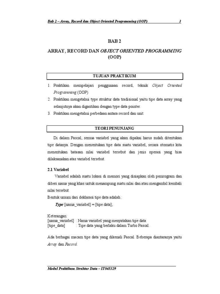 Bab 2 Array Record Dan Oop | PDF