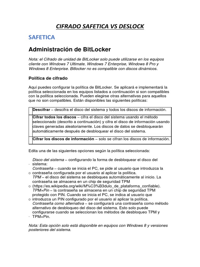 Cifrado Safetica Vs Deslock | PDF | Contraseña | Windows 8