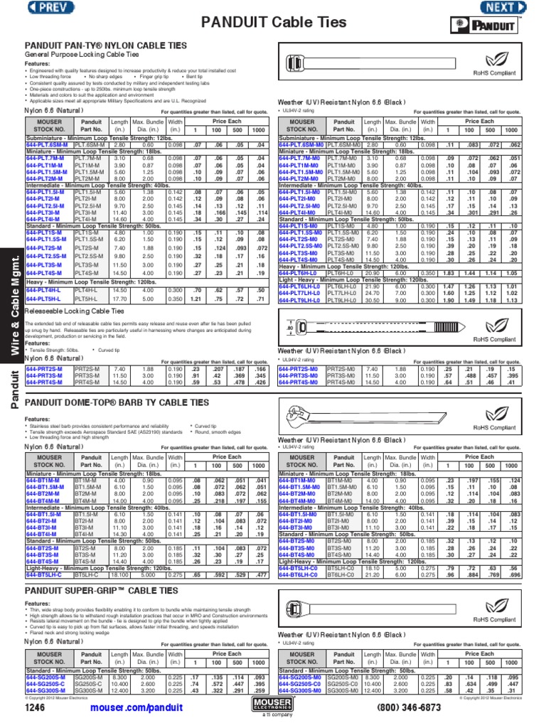 Panduit Pan-Ty® Nylon Cable Ties | PDF | Building Engineering ...
