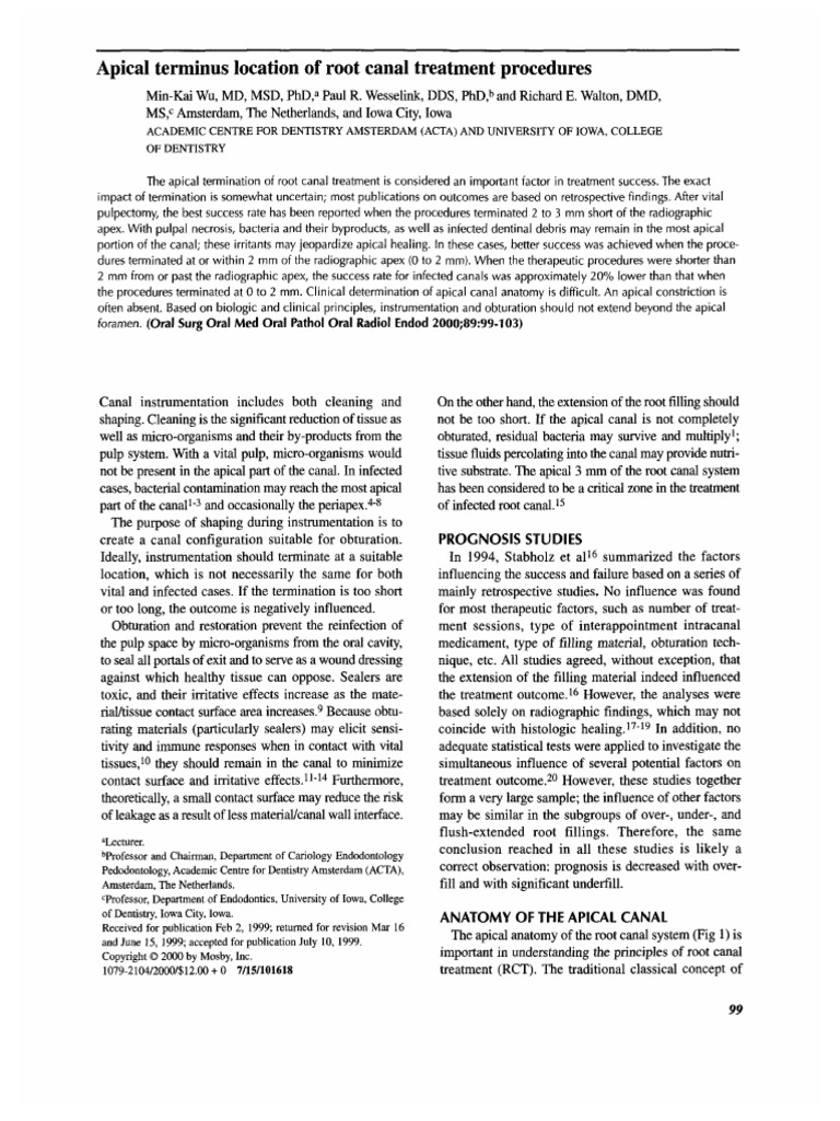 Apical Terminus Location of Root Canal Treatment Procedures | PDF ...