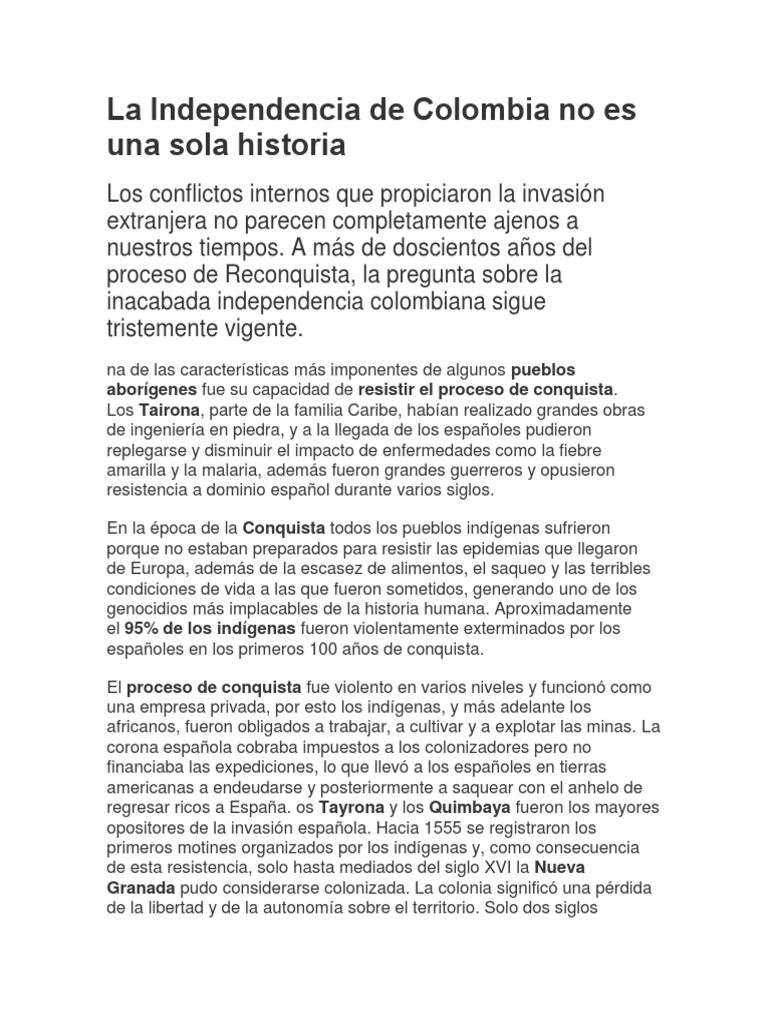 La Independencia de Colombia No Es Una Sola Historia | PDF | Colombia ...