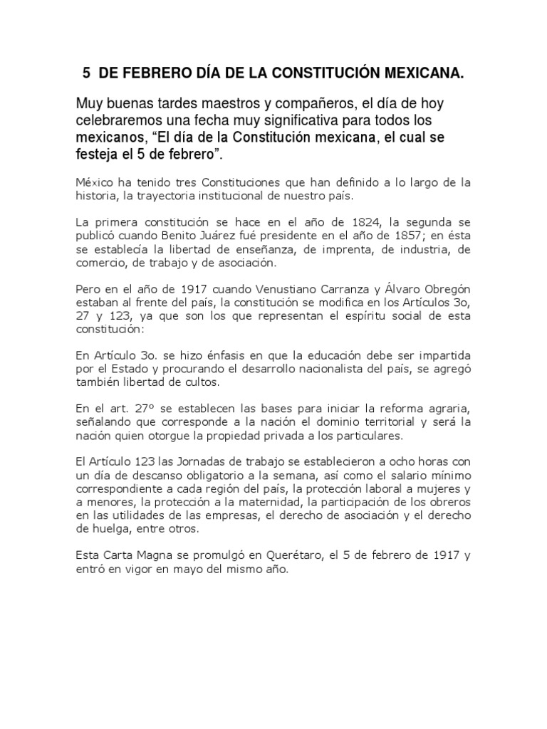 Día de la Constitución Mexicana: 5 de febrero | PDF | Política