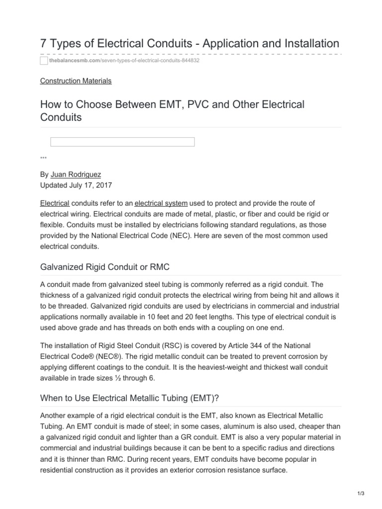 Types of Electrical Conduits - Application and Installation | PDF ...