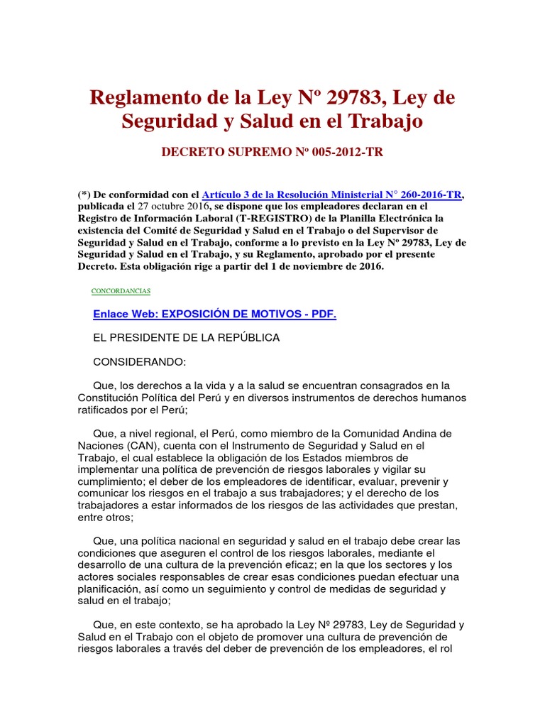 Decreto Supremo 005_2012_TR _ Reglamento de la Ley 29783 _ Ley de Seguridad y Salud en el ...