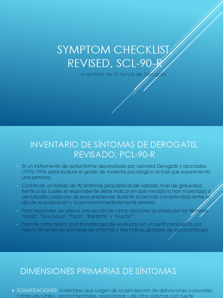 Symptom Checklist, Revised, SCL-90-R PDF | PDF | Ansiedad | Depresión (estado de ánimo)