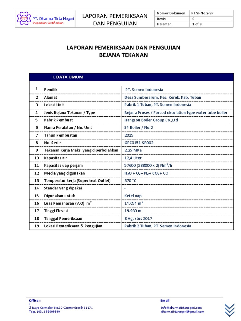 Laporan Pemeriksaan Dan Pengujian Bejana Tekanan | PDF