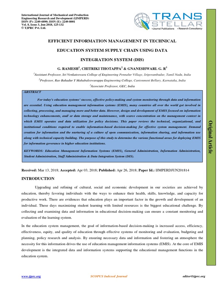 Efficient Information Management in Technical Education System Supply ...