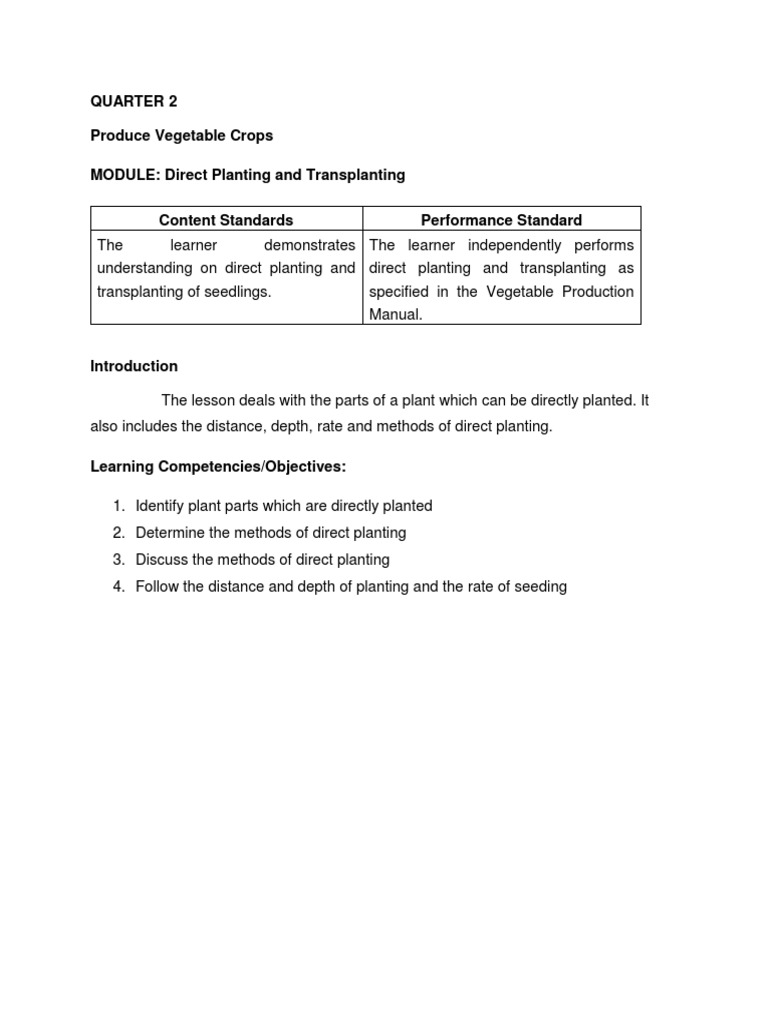 Module 4. (14pp) Direct Planting and Transplanting | PDF | Sowing | Seed