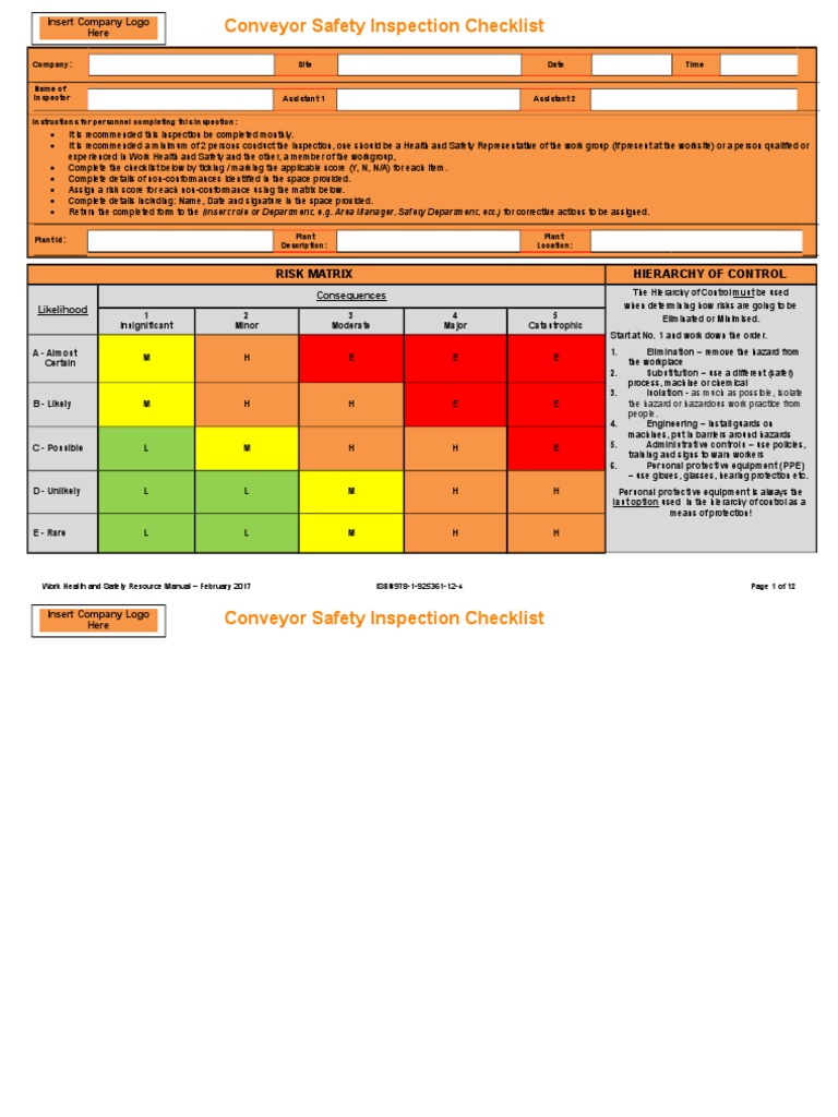 MAQCHK 004 Conveyor Inspection Checklist V2.1 | Stairs | Occupational ...