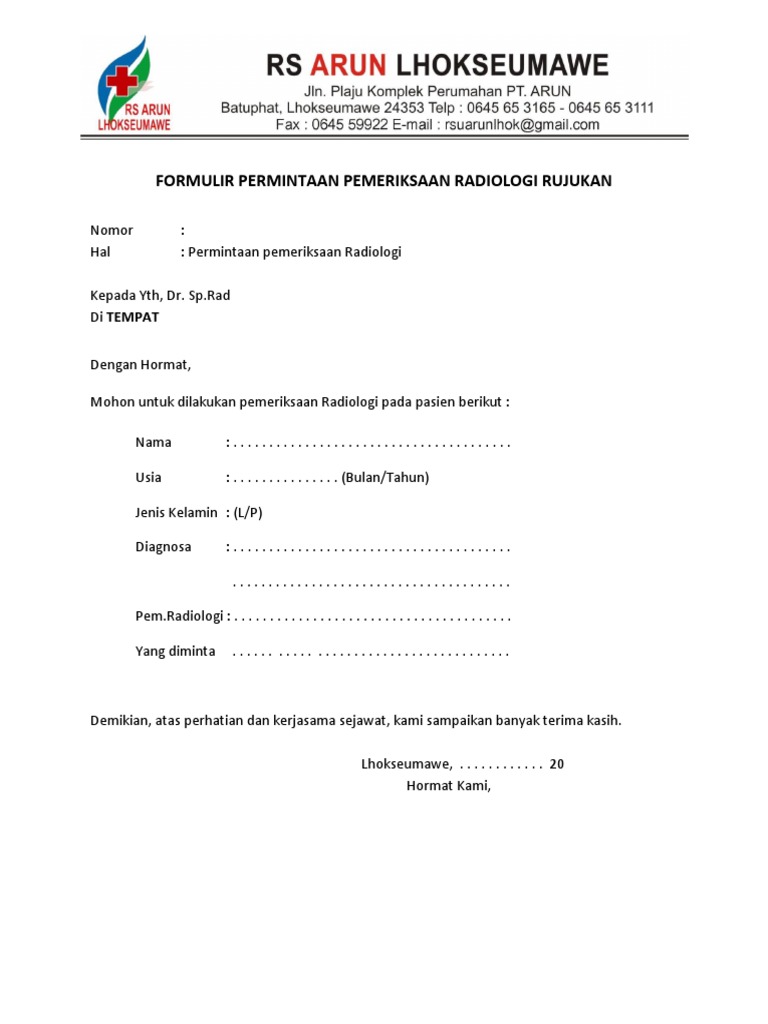 Formulir Permintaan Pemeriksaan Radiologi Rujukan | PDF