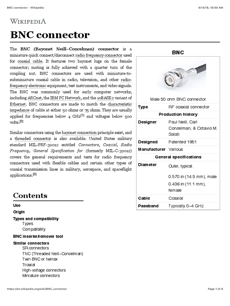 BNC Connector - Wikipedia | PDF | Telecommunications Equipment ...