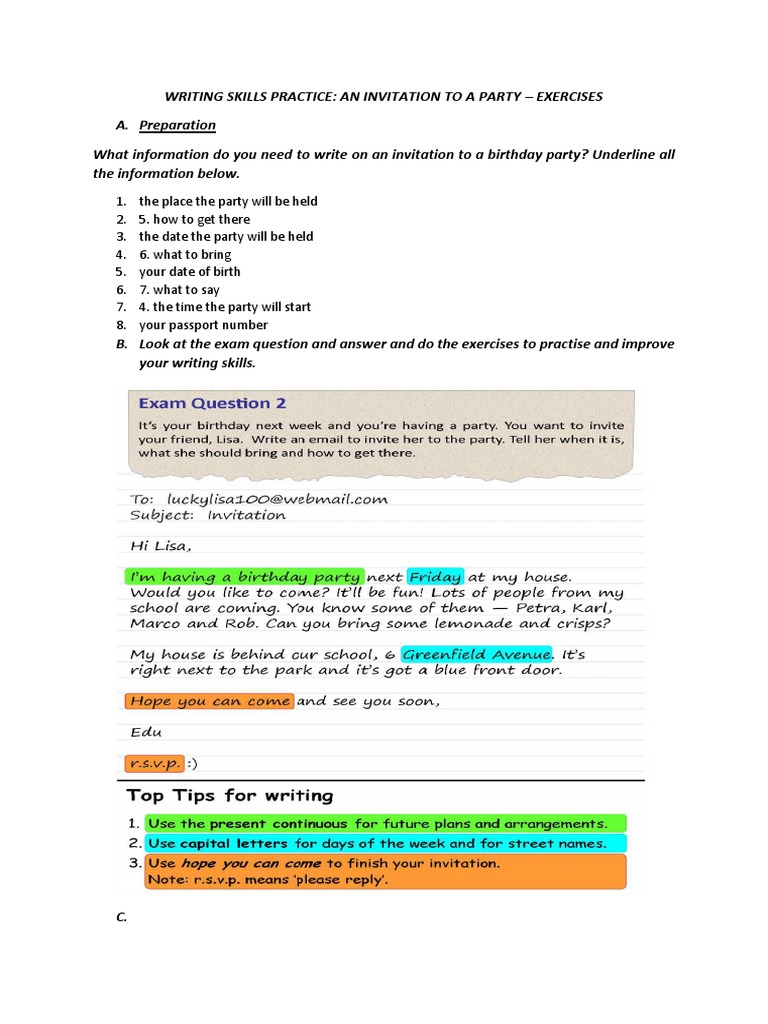 Writing Skills Practicean Invitation | PDF