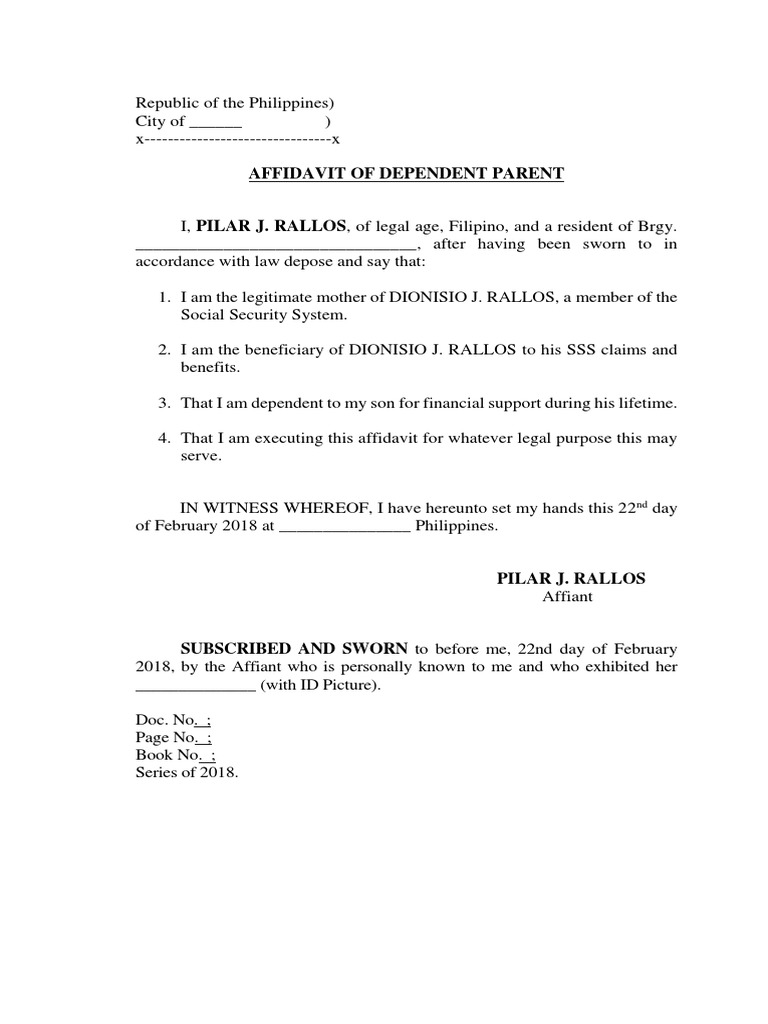 Aff of Dependent Parent | PDF