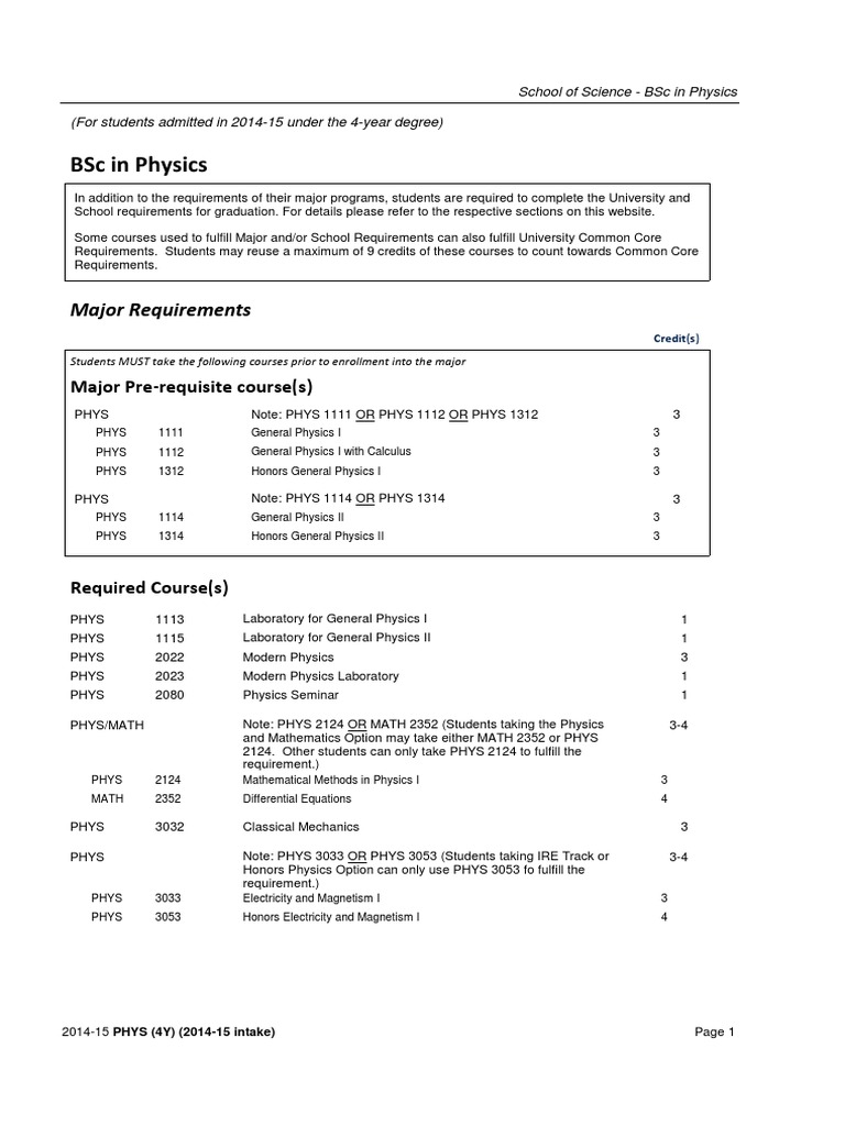 HKUST BSc Physics Major Requirements | PDF | Teaching Mathematics | Physics