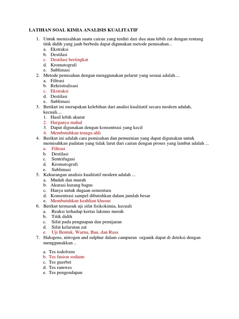 Latihan Soal Kimia Analisis Kualitatif | PDF Latihan Soal Kimia Analisis Kualitatif | PDF