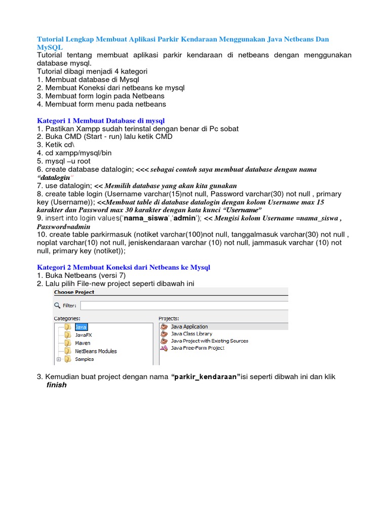 Tutorial Aplikasi Parkir Kendaraan Menggunakan Java Netbeans Dan MySQL | PDF