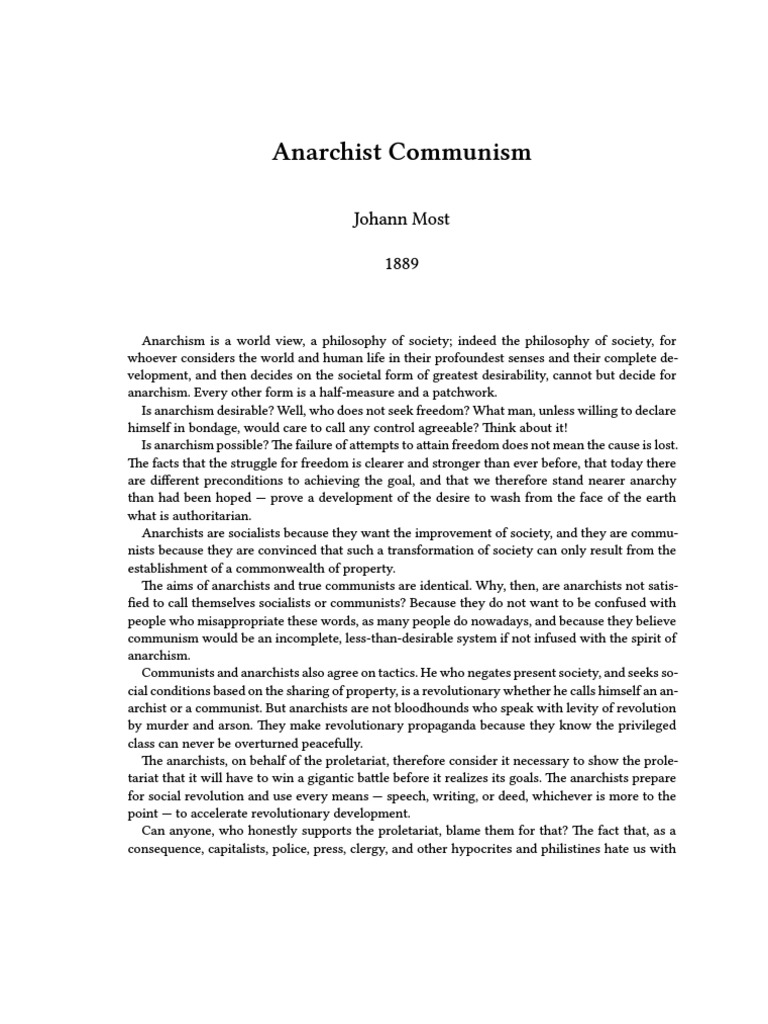 Johann Most Anarchist Communism | PDF | Anarchy | Anarchism
