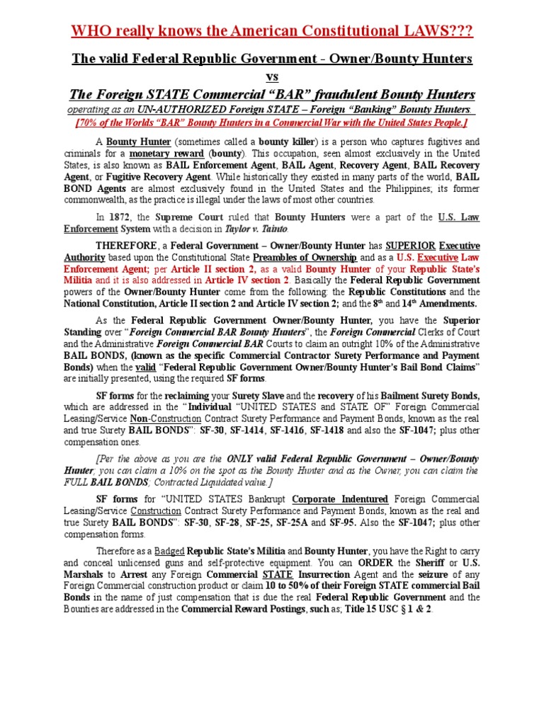The Federal Government Bounty Hunter Rev 1 | PDF | U.S. State | United ...