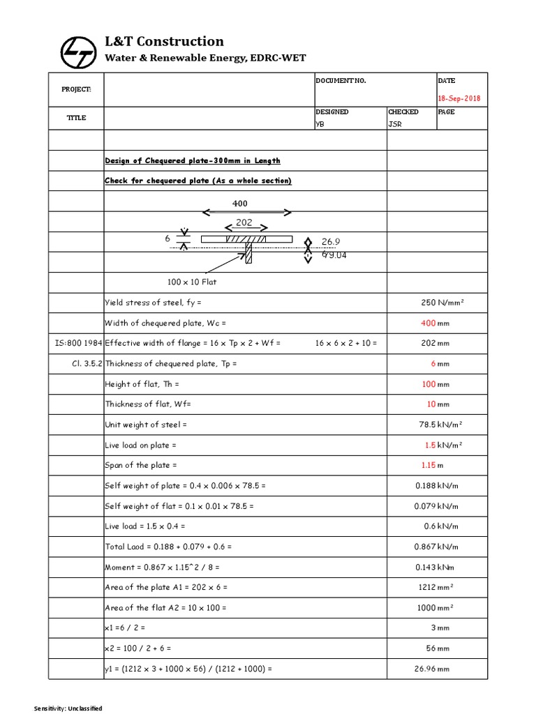 Chequered Plate Design Calculations | PDF | Beam (Structure) | Shear Stress