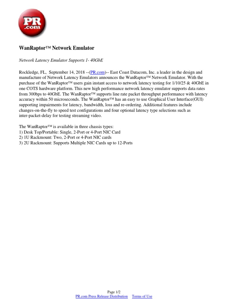 WanRaptor™ Network Emulator | PDF | Latency (Engineering) | Network ...