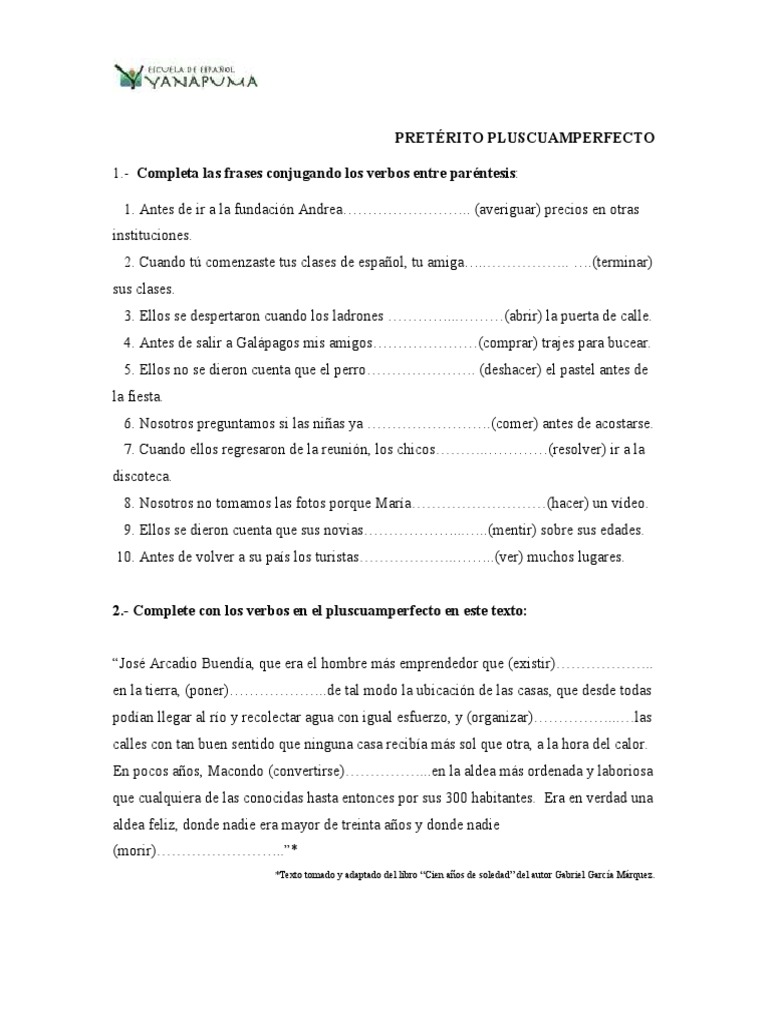 14 Preterito Pluscuamperfecto de Indicativo PDF | PDF