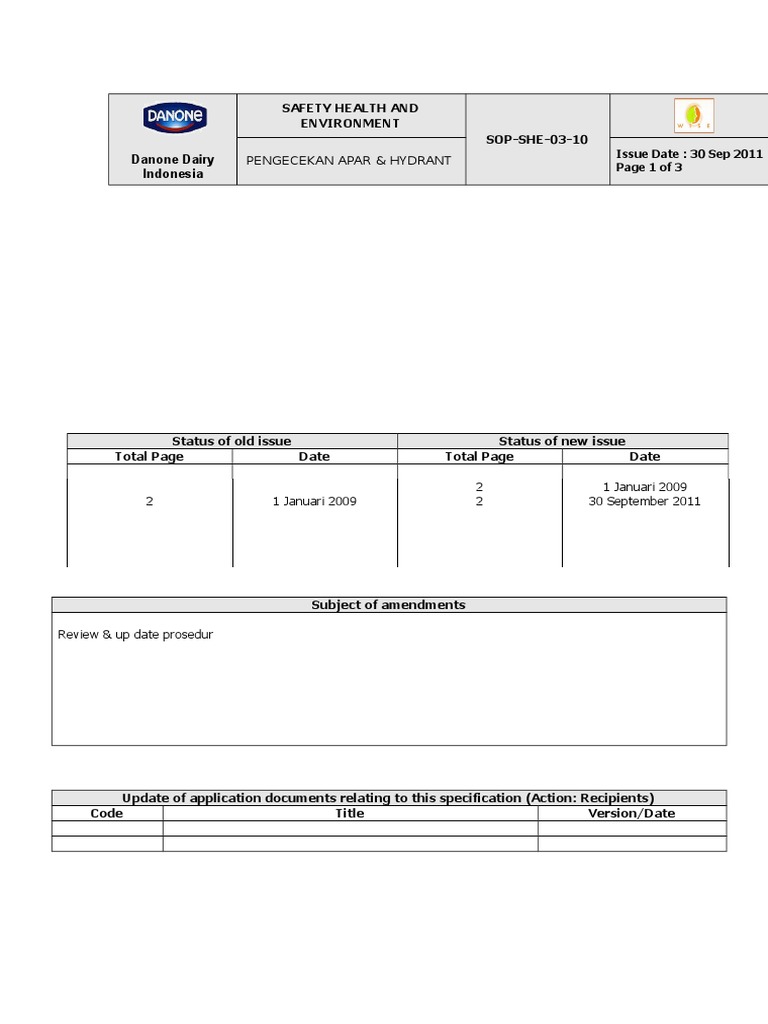 SOP-SHE-03-10 Pengecekan Apar & Hydrant | PDF