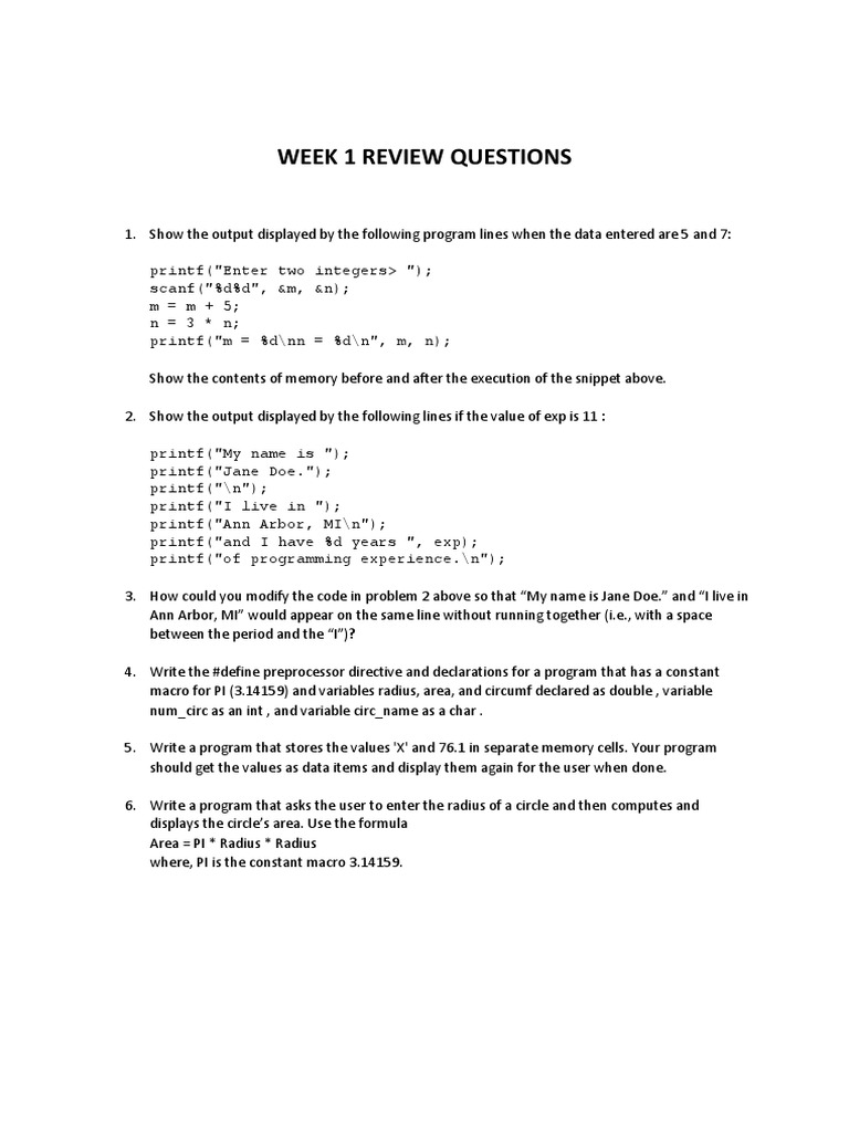 Week1 Review | PDF | Pi | Software Engineering