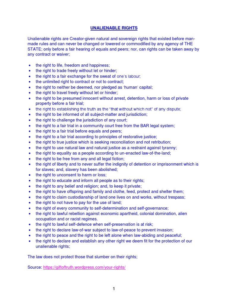 Unalienable Rights 2017-04-23 | PDF | Natural And Legal Rights | Liberty