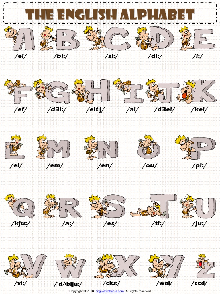 The English Alphabet Pictionary Caveman Worksheet PDF | PDF