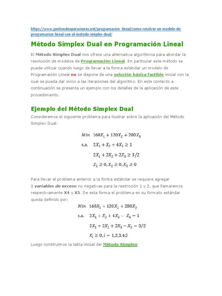 Metodo Simplex Dual | Programación lineal | Áreas de informática
