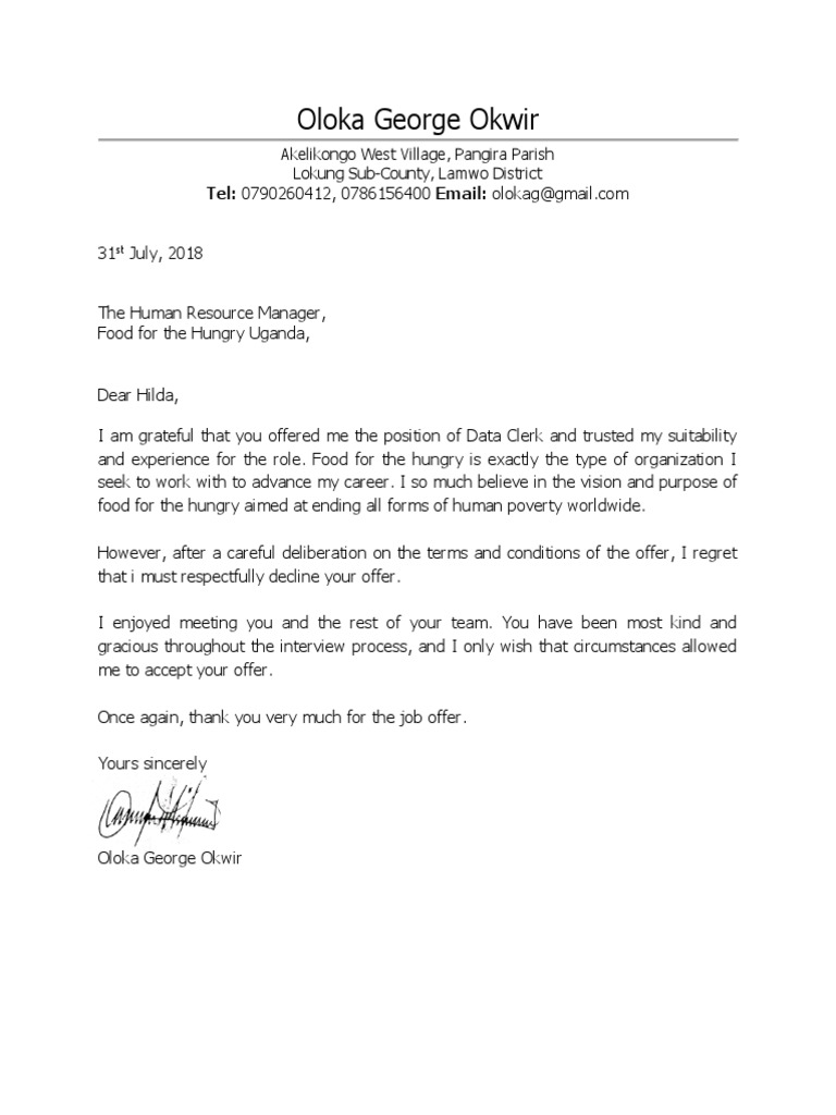 Job Offer Rejection Letter Sample | PDF