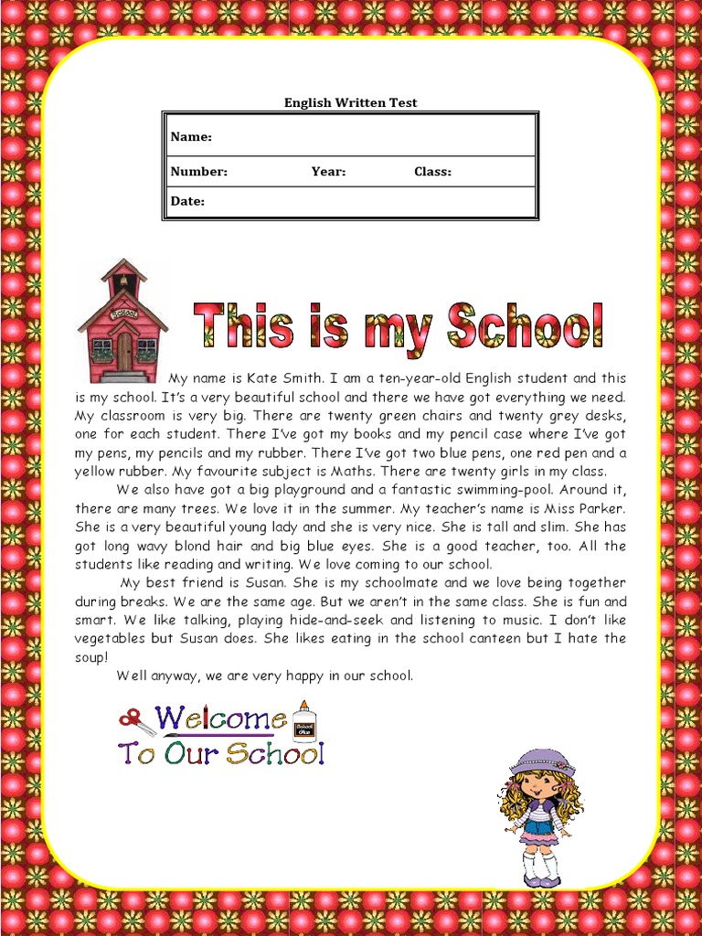 This Is My School Reading Comprehension Exercises Tests 98753 | PDF ...