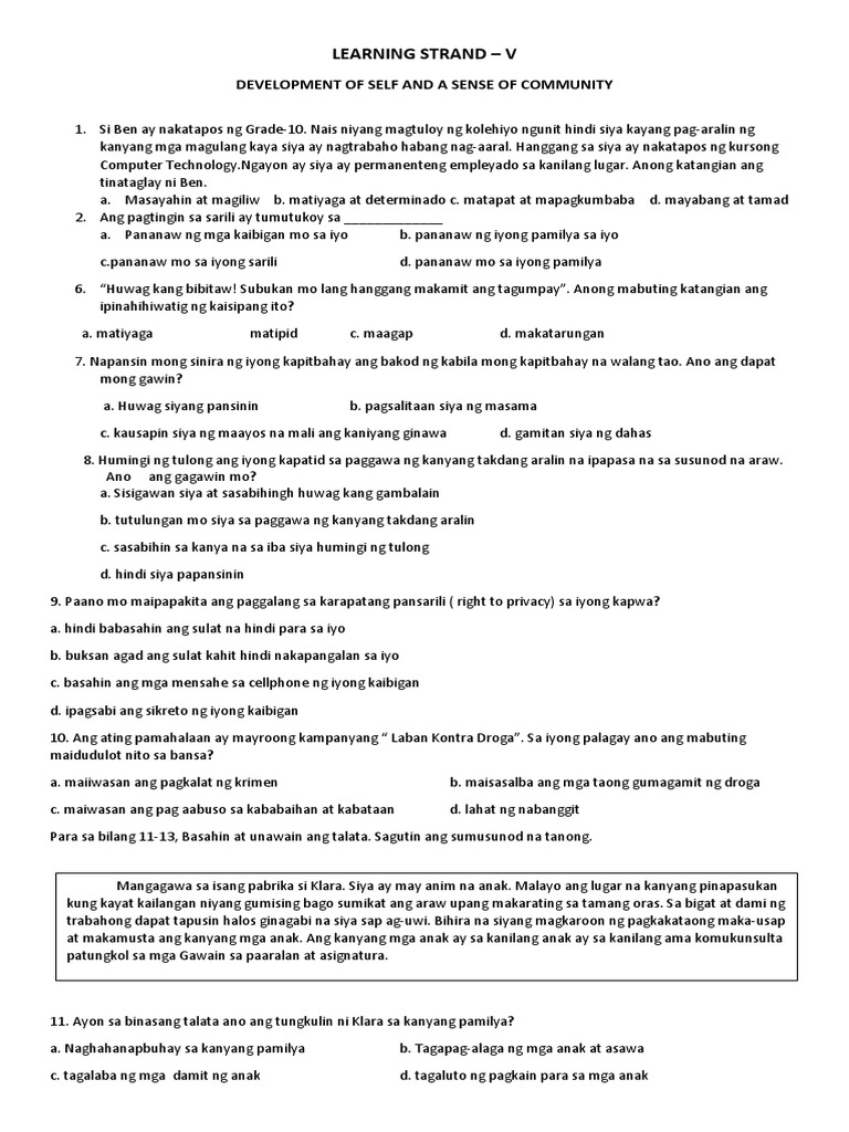 AE 2k17 Bahagi Learning Strand 5 | PDF