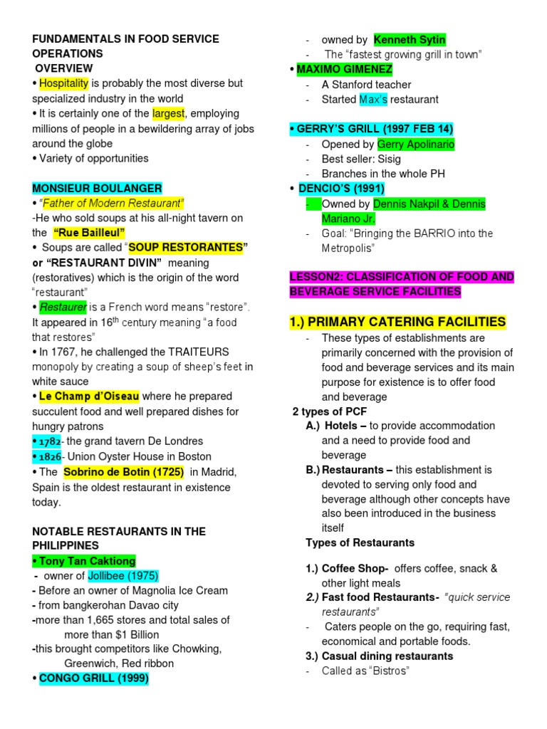 Fundamentals in Food Service Operations | PDF | Waiting Staff | Restaurants