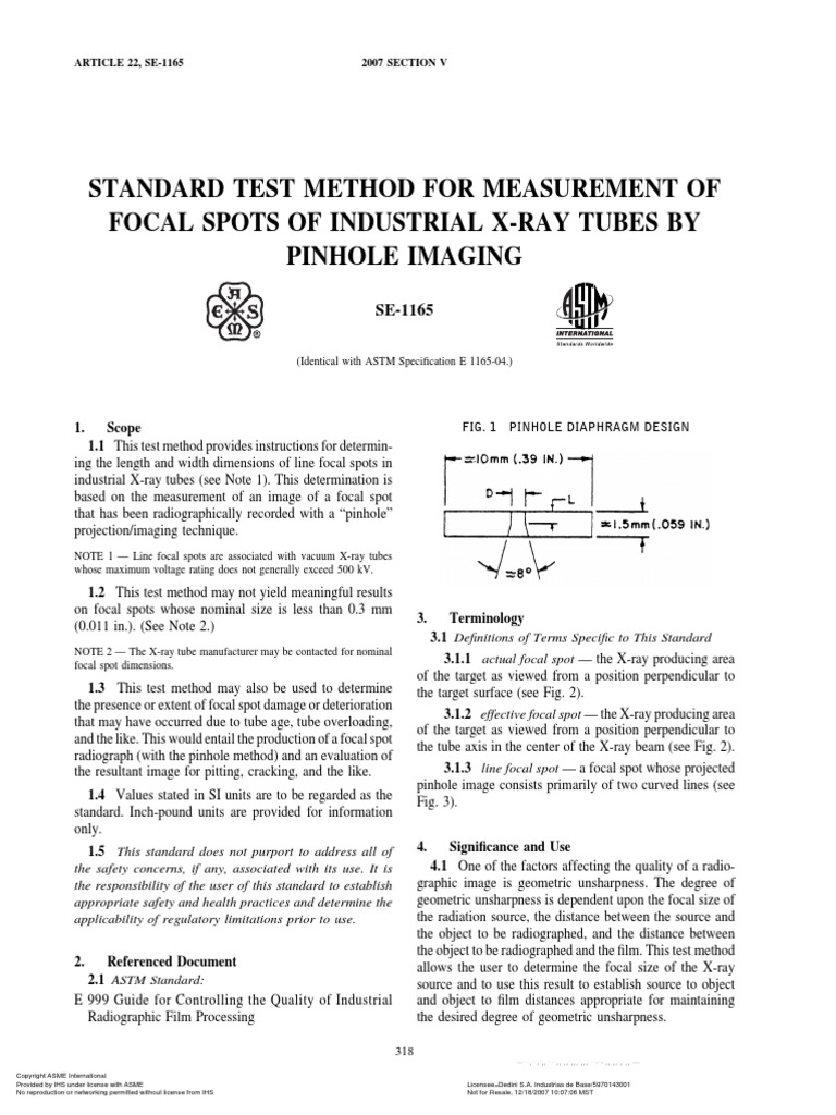Standard Test Method For Measurement of Focal Spots of Industrial X-Ray ...