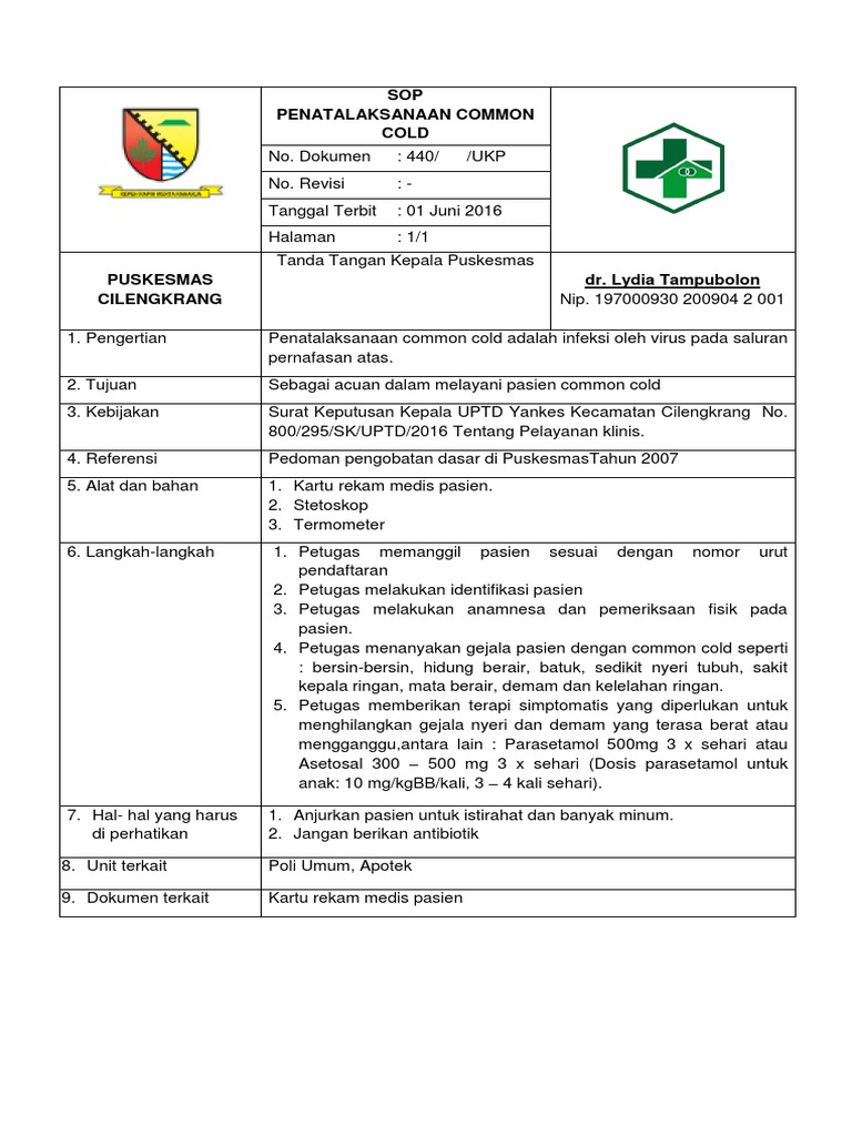 Sop Common Cold | PDF