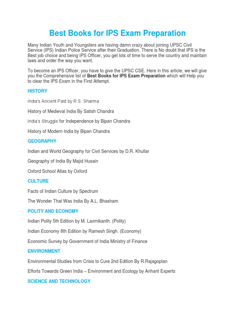 IPS Preparation Best Books Name List | PDF