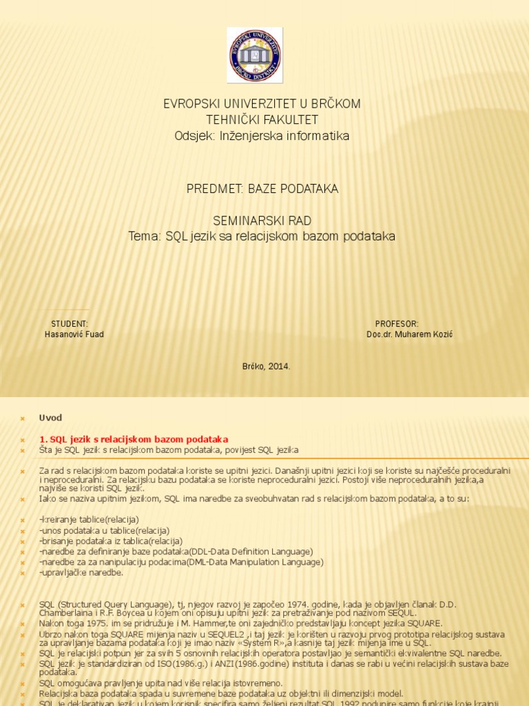 Prezentacija Baze Podataka | PDF