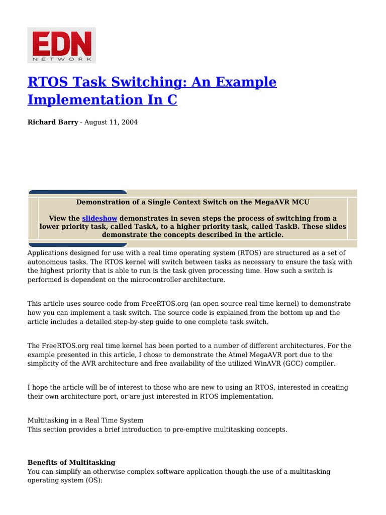 RTOS Task Switching An Example Implementation in C | PDF | Scheduling ... RTOS Task Switching An Example Implementation in C | PDF | Scheduling ...